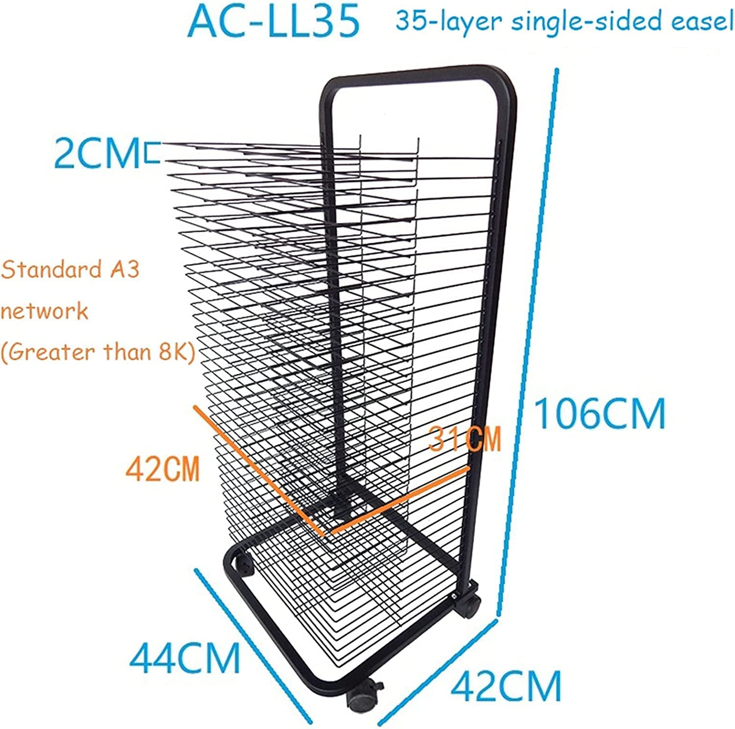 Art Drying Rack, 25-Tier Mobile Clothes Rack with Wire Rack for Artwork, Drying and Printing Rack, Protect Artwork While Drying, Great for Schools and Art Clubs