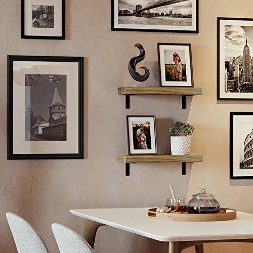 Wallniture Palma Wood Floating Shelves for Wall, Wall Shelves for Living Room Decor, Organization and Storage Set of 2 Natural Burned