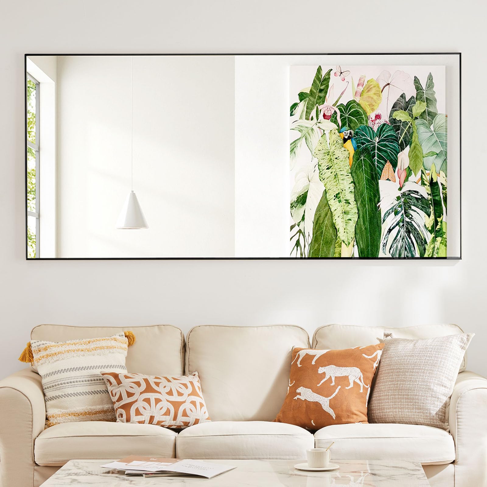 Sweetcrispy Full Length Floor Mirror with Stand 71"x30" Large Wall Mounted Full Body Mirror Standing/Leaning/Hanging Long Mirror, Aluminum Alloy Frame Black