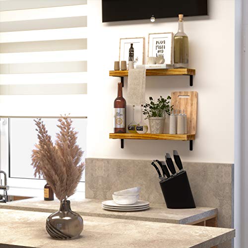 Wallniture Palma Wood Floating Shelves for Wall, Wall Shelves for Living Room Decor, Organization and Storage Set of 2 Natural Burned