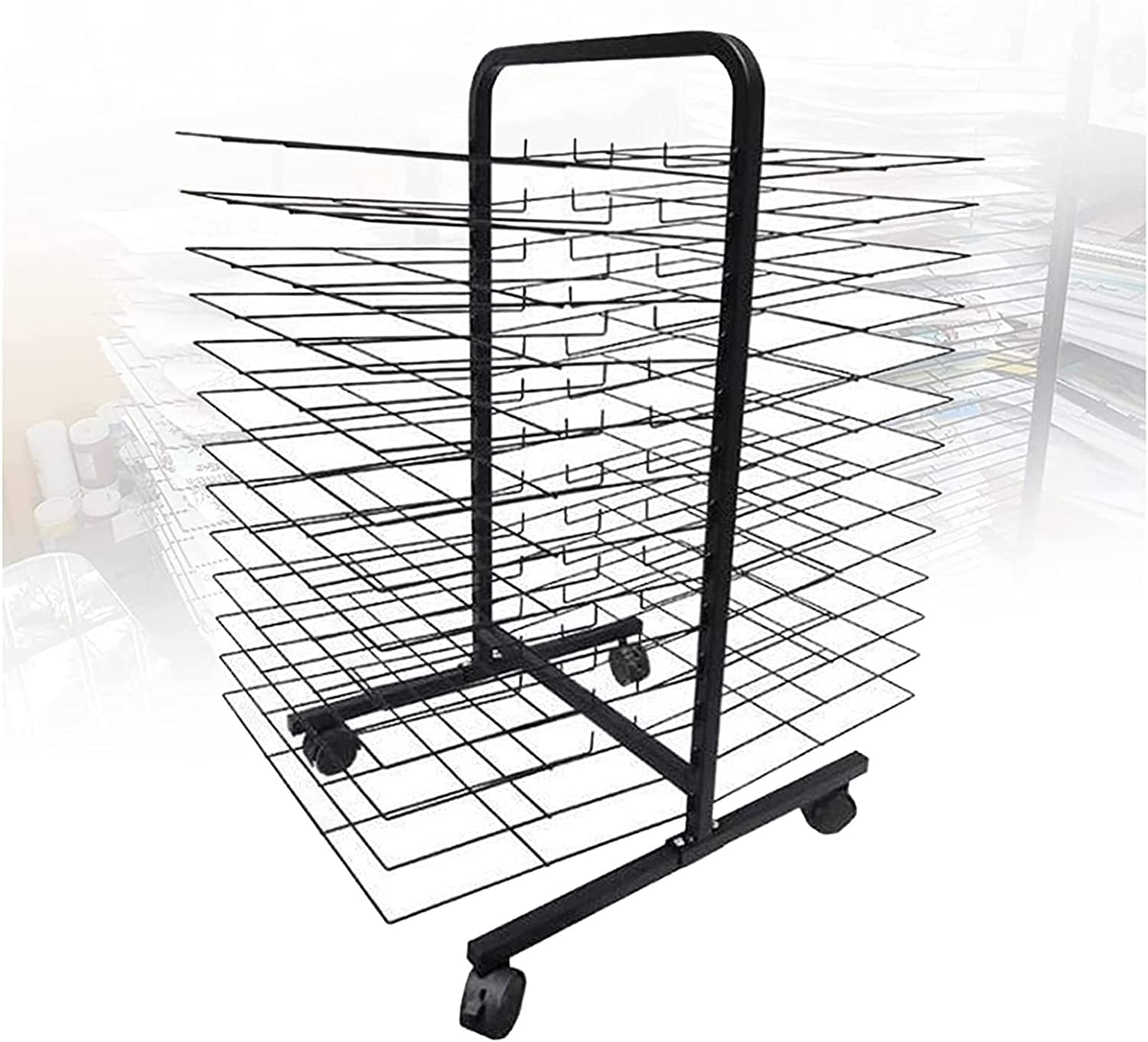 Art Drying Rack, 26 Tier Mobile Art Drying Rack with Wire Rack for Artwork, Drying and Printing Rack, Perfect for Schools and Art Clubs