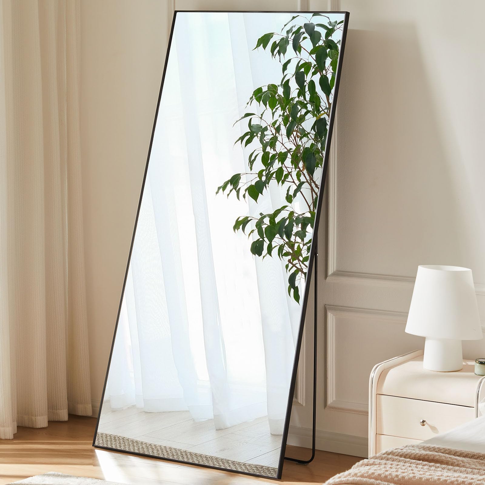 Sweetcrispy Full Length Floor Mirror with Stand 71"x30" Large Wall Mounted Full Body Mirror Standing/Leaning/Hanging Long Mirror, Aluminum Alloy Frame Black