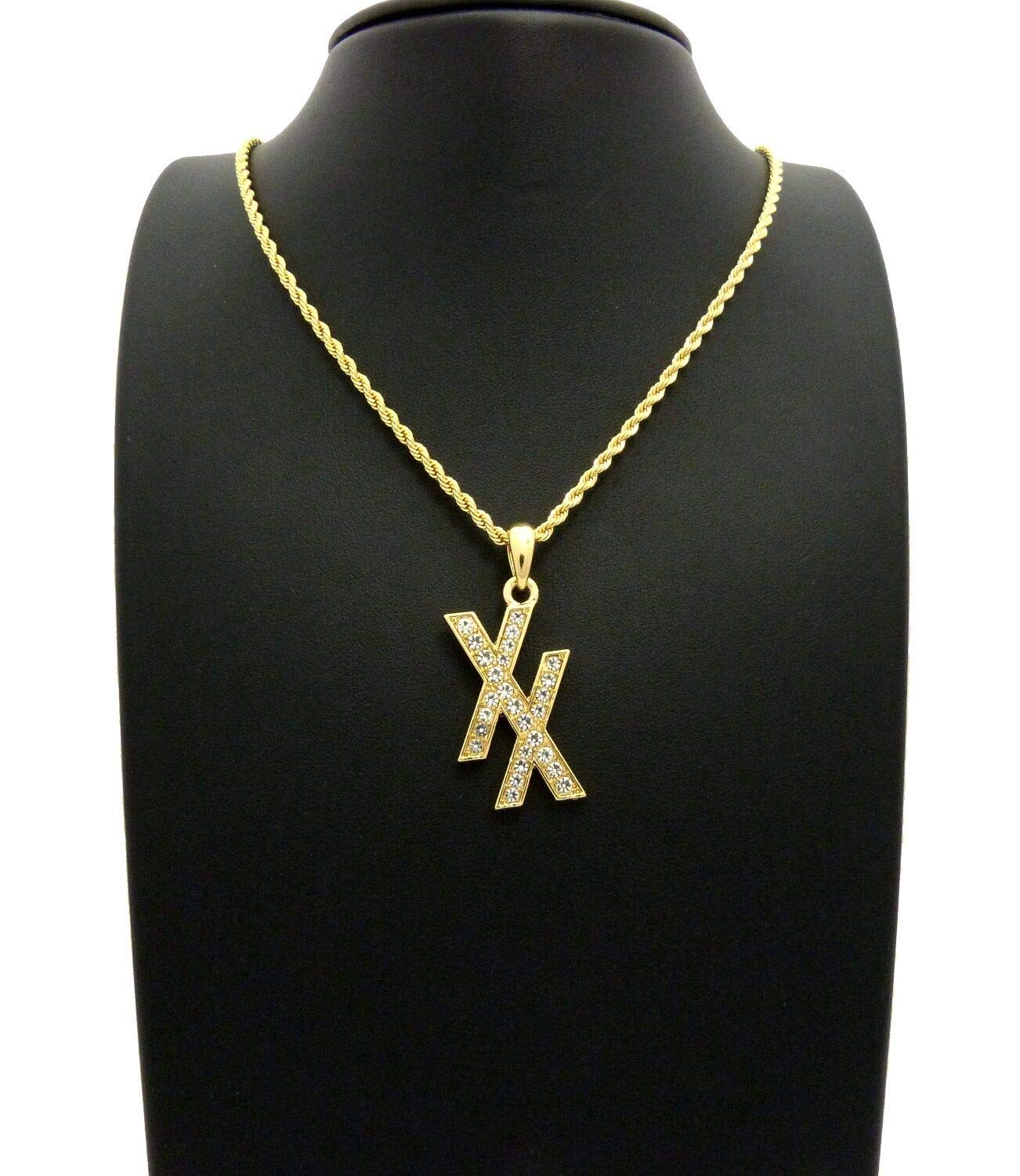 BLINGFACTORY GOLD PT ICED MGK XX PENDANT & 3mm 18" 20" 24" ROPE CHAIN HIP HOP NECKLACE (20" Chain)