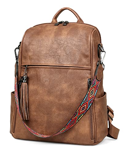 FADEON Leather Backpack Purse for Women Designer Ladies Shoulder Book Bag Fashion PU Convertible Travel Backpack Purses