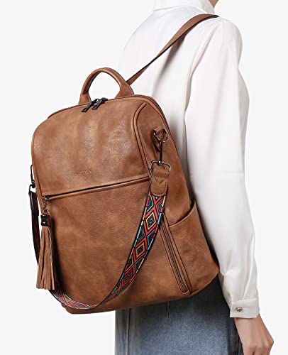 FADEON Leather Backpack Purse for Women Designer Ladies Shoulder Book Bag Fashion PU Convertible Travel Backpack Purses