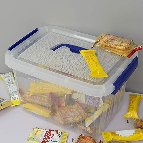 Hespama 6 Quart Storage Bin, Plastic Latching Box/Container with Clear Lid, Dark Blue Handle and Latches, 4 Packs