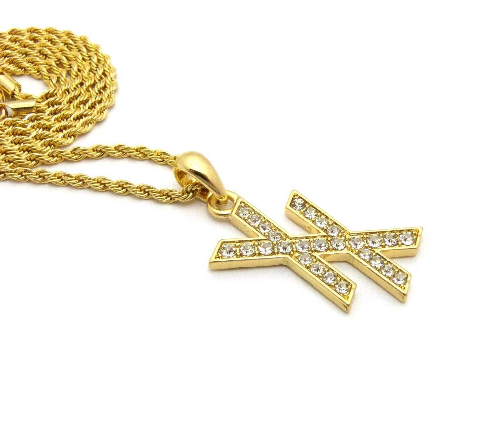 BLINGFACTORY GOLD PT ICED MGK XX PENDANT & 3mm 18" 20" 24" ROPE CHAIN HIP HOP NECKLACE (20" Chain)