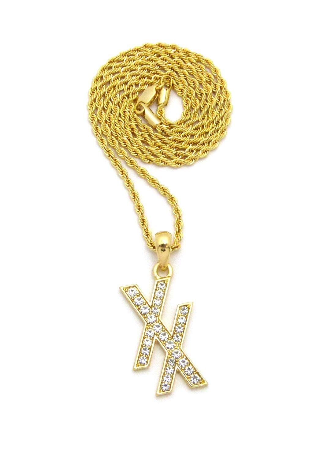 BLINGFACTORY GOLD PT ICED MGK XX PENDANT & 3mm 18" 20" 24" ROPE CHAIN HIP HOP NECKLACE (20" Chain)