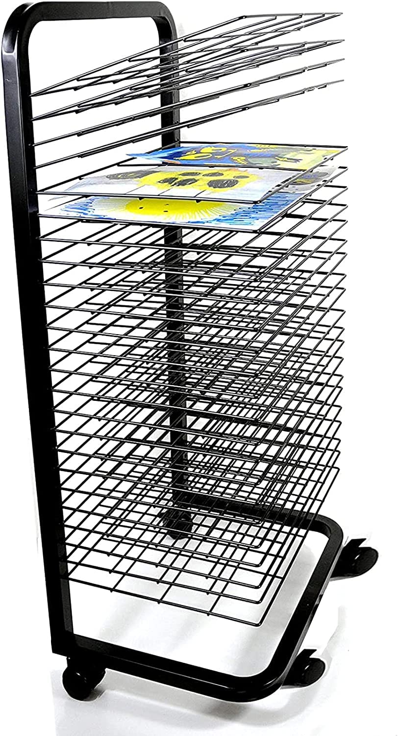 Art Drying Rack, 25-Tier Mobile Clothes Rack with Wire Rack for Artwork, Drying and Printing Rack, Protect Artwork While Drying, Great for Schools and Art Clubs