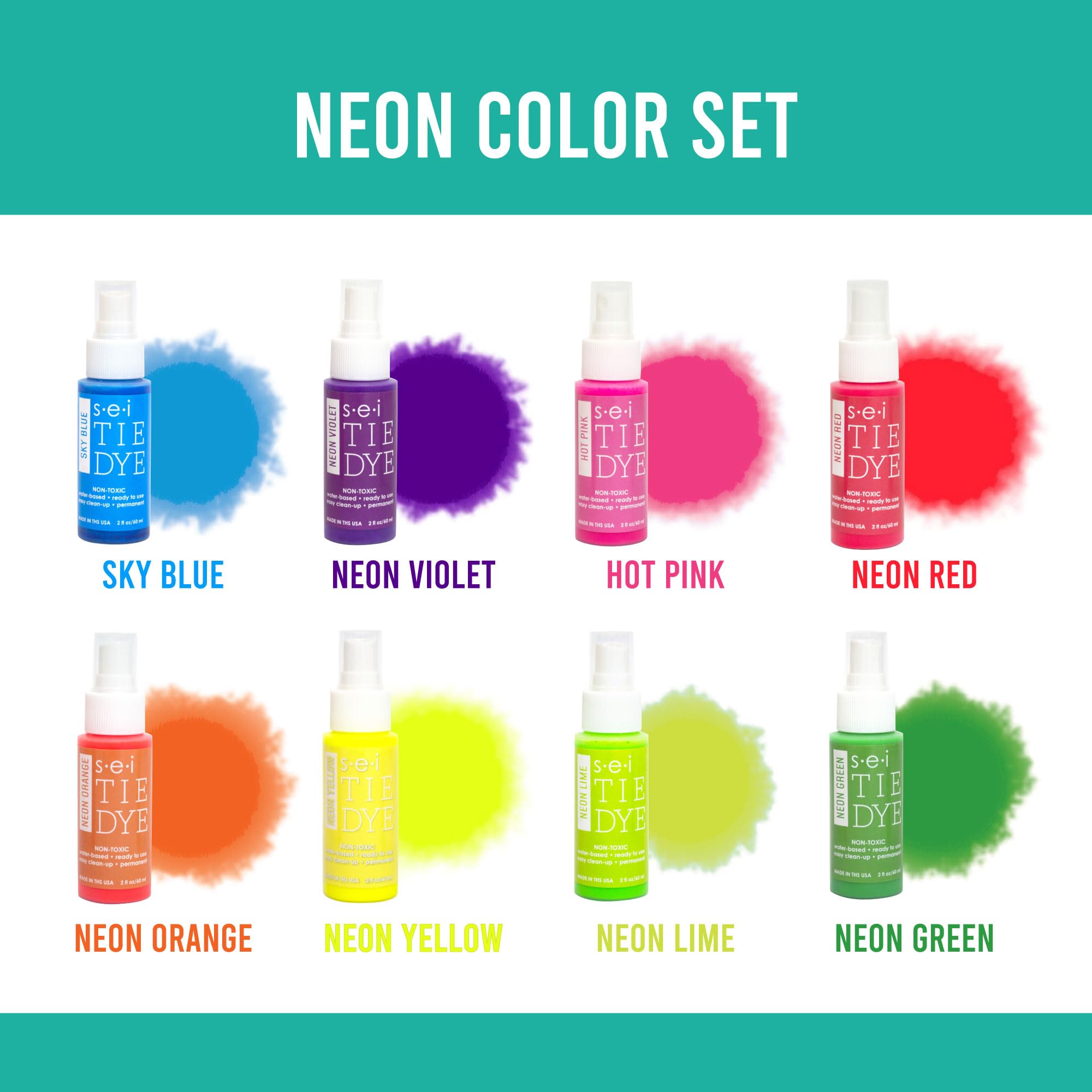 S.E.I. Neon Tie Dye Kit, Fabric Spray Dye, 8 Colors