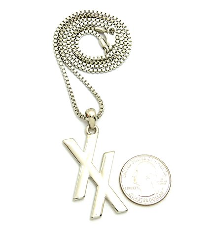 Fashion 21 Unisex Polished Micro Initial XX Pendant 24" Various Chain Necklace in Silver Tone (Silver / 2mm 24" Box Chain)