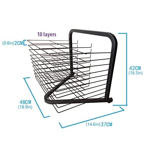 Metal Steel Wire Drying Rack for Classroom Painting Crafts 10 Shelves Desktop A3 Paper Storage Art Display Rack for Art Studio and Home Use, 18.9×14.6×16.5 Inches, Black