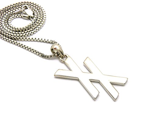 Fashion 21 Unisex Polished Micro Initial XX Pendant 24" Various Chain Necklace in Silver Tone (Silver / 2mm 24" Box Chain)