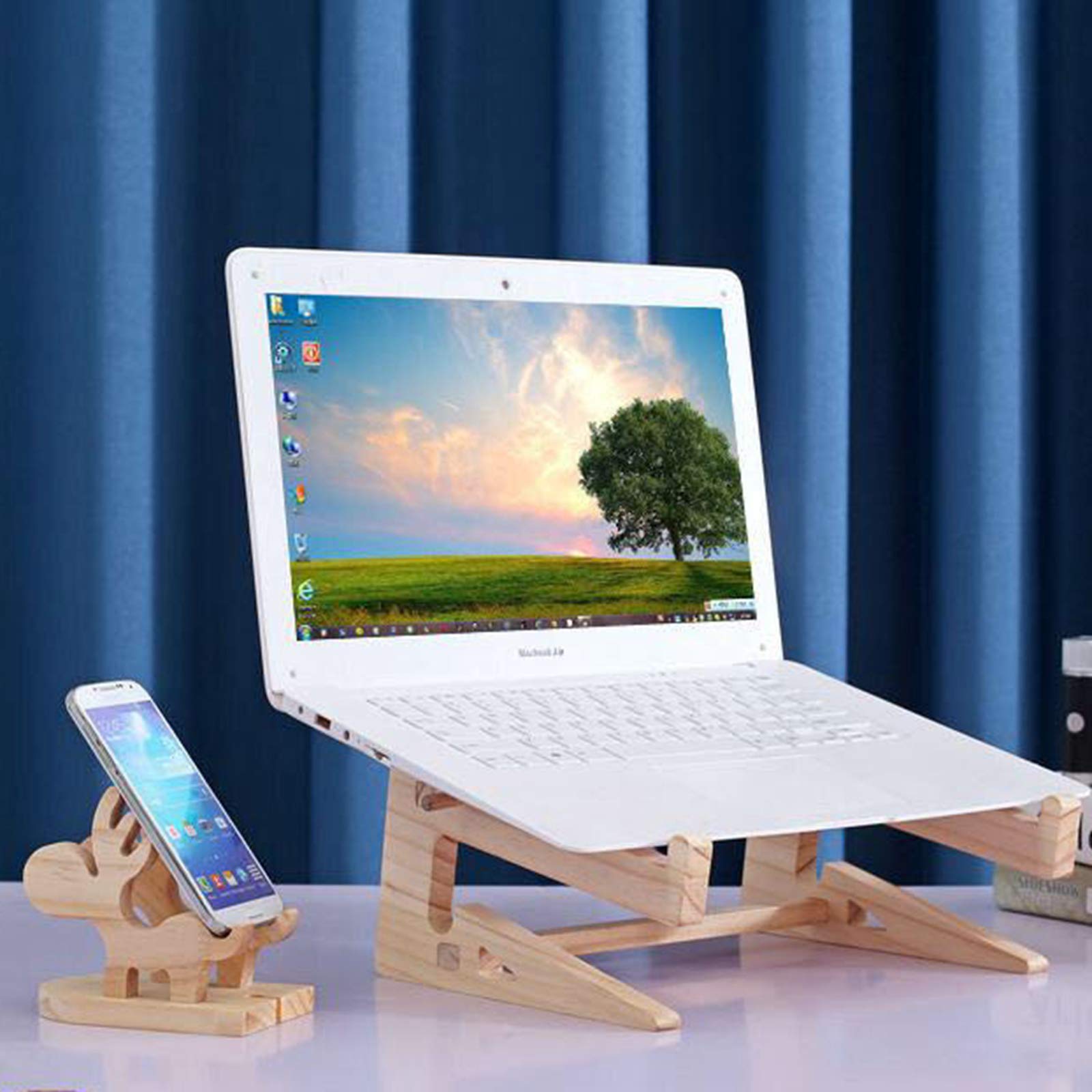 Laptop Stand Wood, Small elk Solid Wood Phone Holder, Vertical Heightening Stand,11-14inch Compatible with Apple MacBook Air Mac Pro and iPad Pro, HP, DELL, Acer, Toshiba, Surface, Lenovo etc