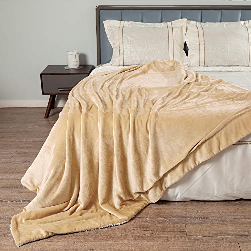RONGTAI Sherpa Fleece Bed Blanket,Lightweight Cozy Thick Throw Blankets for Couch,Yellow-Queen(90" x 90")