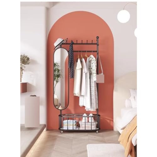 TeMkin Dressing Mirror, Mobile with Wheels, Bottom Shelf, Full Length Mirror, Vertical Organizer, Suitable for Bedrooms and Dressing Rooms (Color : Black, Size : 60x180cm)