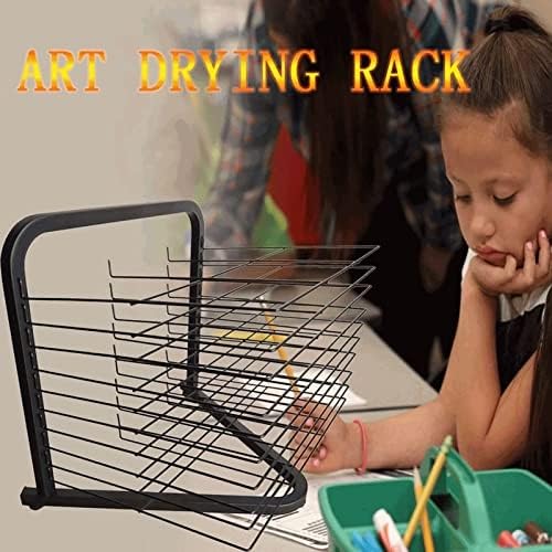 Metal Steel Wire Drying Rack for Classroom Painting Crafts 10 Shelves Desktop A3 Paper Storage Art Display Rack for Art Studio and Home Use, 18.9×14.6×16.5 Inches, Black