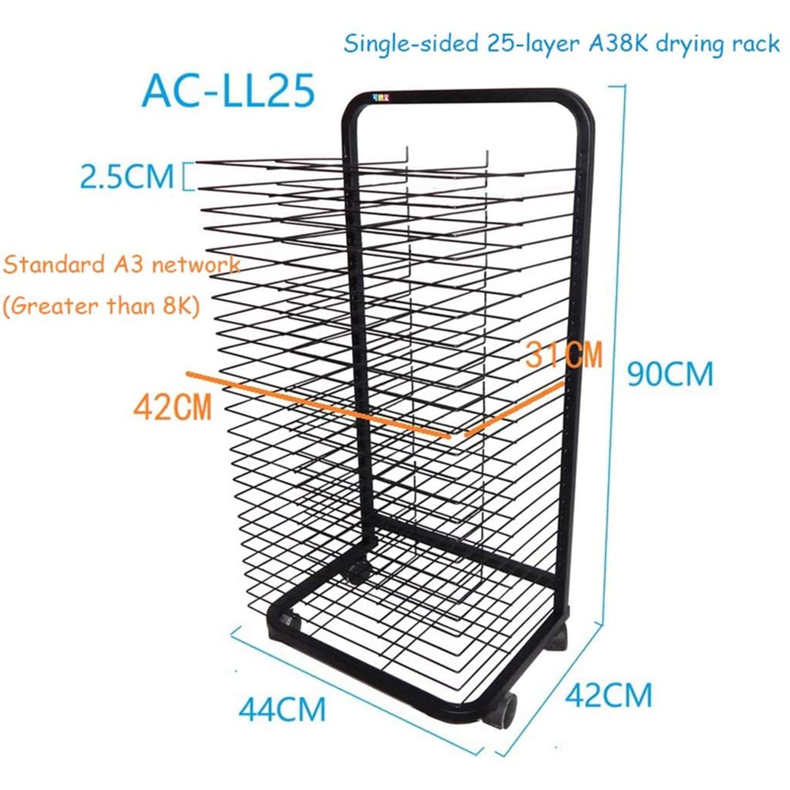 YSCMX Art Drying Rack, Mobile Classrooms Drying Rack with Wire Shelves for Works of Art Studios and Home Use, Drying& Print Racks, Black Powder Coated Finish (Size : 25-Layer)