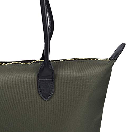 Premium Large Nylon Tote Water Resistant Top Zip Shoulder Bag Handbag, Army Green