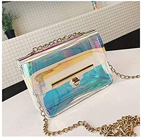 Limmuchi Holographic Shiny Clear Purse Messenger Bag Chain Crossbody Shoulder Bag for Women and Girls (Clear Bag)