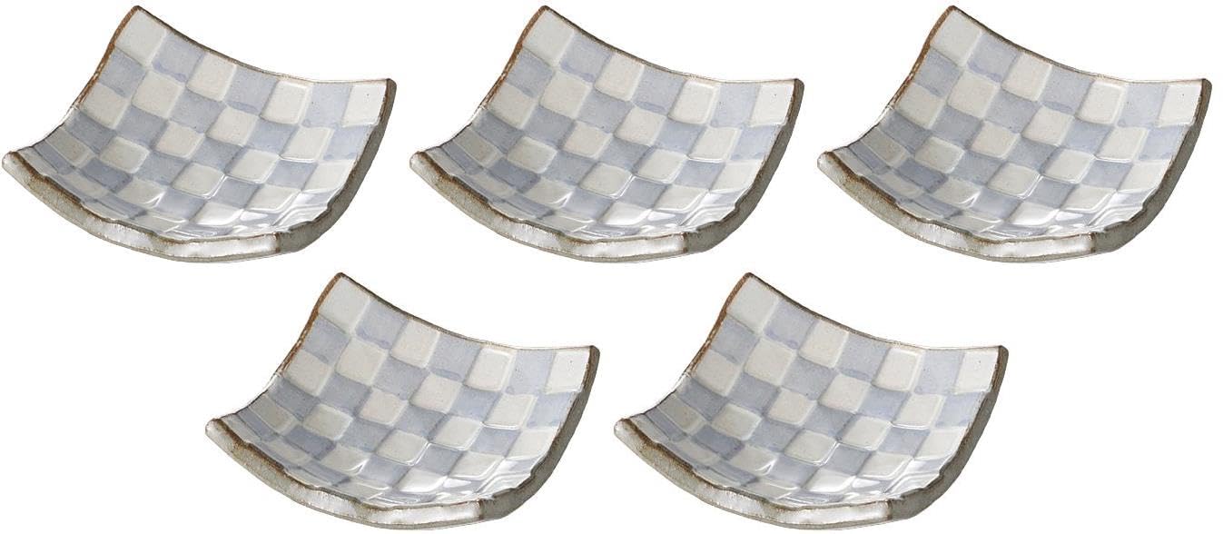 セトモノホンポ(Setomonohonpo) Set of 5 Kuresu Checkered Square Small Plates [9 x 8.5 cm] | Small Plates