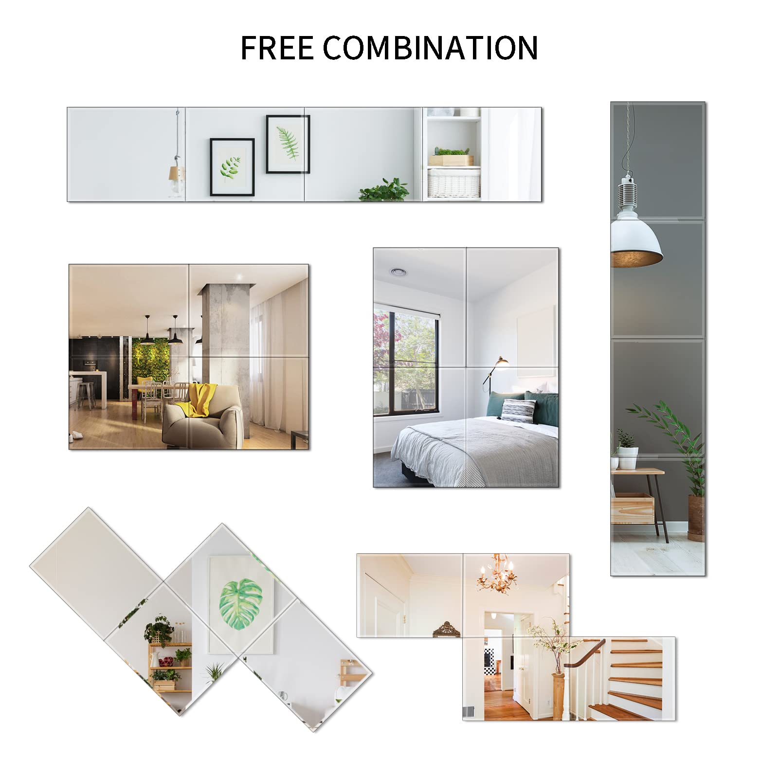 PETAFLOP 14x48 Inch Full Length Mirror Wall Mounted and 4PCS 14x11 Inch Mirror Tiles