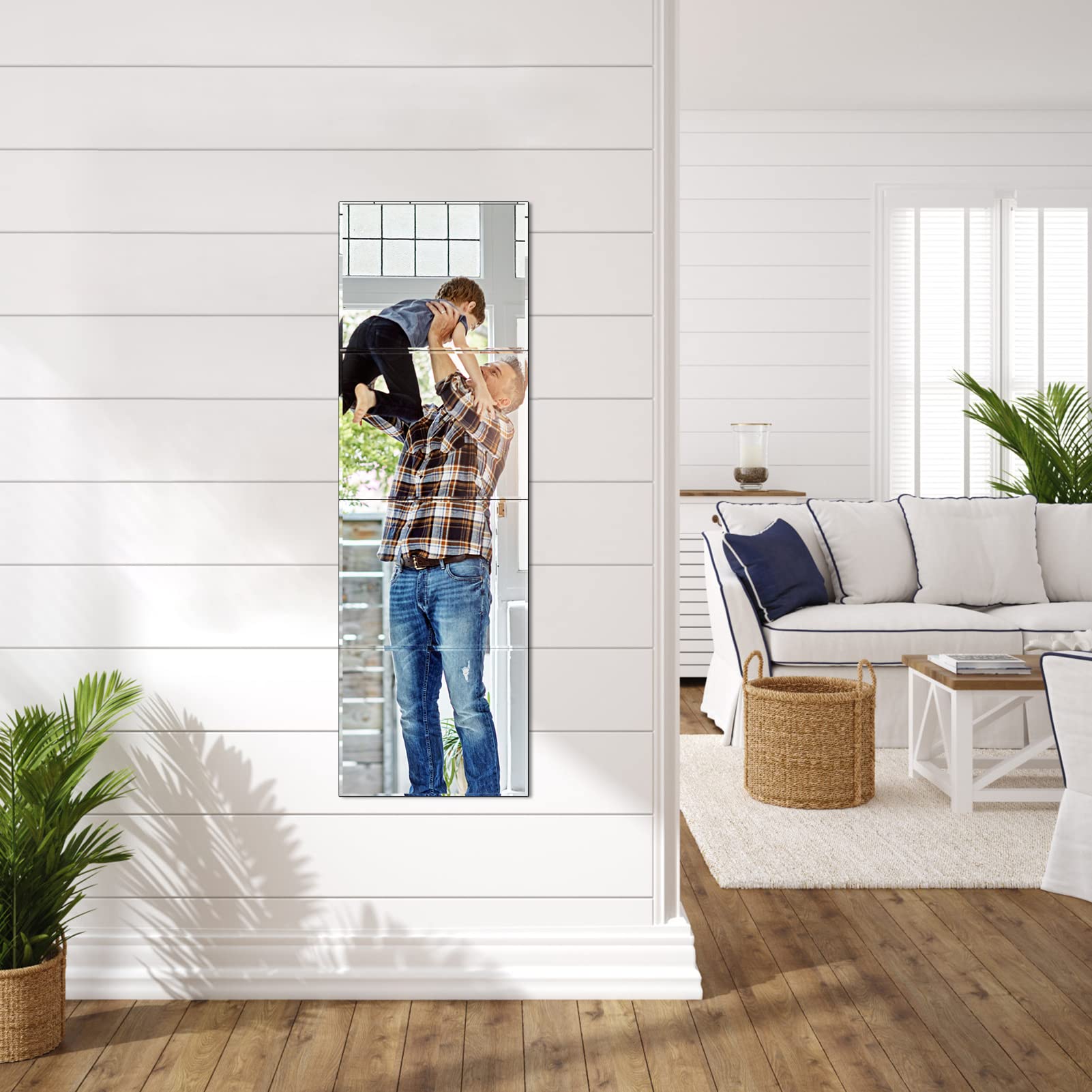 PETAFLOP 14x48 Inch Full Length Mirror Wall Mounted and 4PCS 14x11 Inch Mirror Tiles