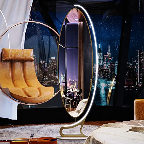 ANYHI 73 x 23 Inch Standing LED Mirror Full Length, Full Length Mirror with Lights, 360°Swivel Large Full Body Mirror with Lights, Lighted Free Standing Up Floor Mirror Full Length (Gold)