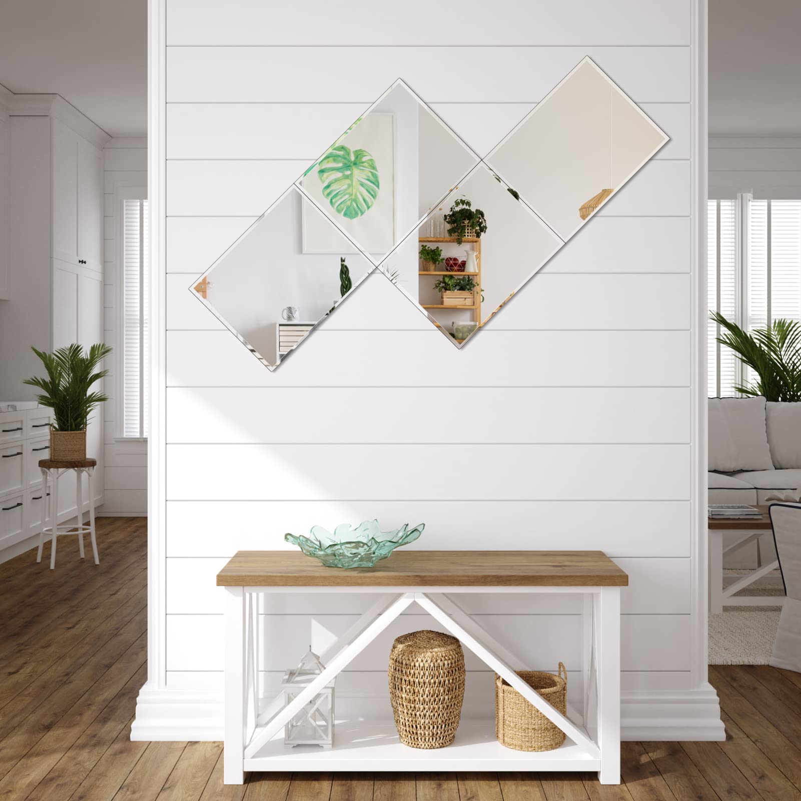 PETAFLOP 14x48 Inch Full Length Mirror Wall Mounted and 4PCS 14x11 Inch Mirror Tiles