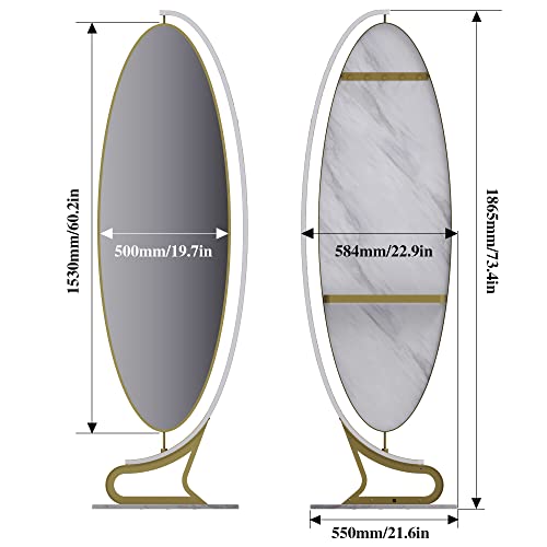 ANYHI 73 x 23 Inch Standing LED Mirror Full Length, Full Length Mirror with Lights, 360°Swivel Large Full Body Mirror with Lights, Lighted Free Standing Up Floor Mirror Full Length (Gold)