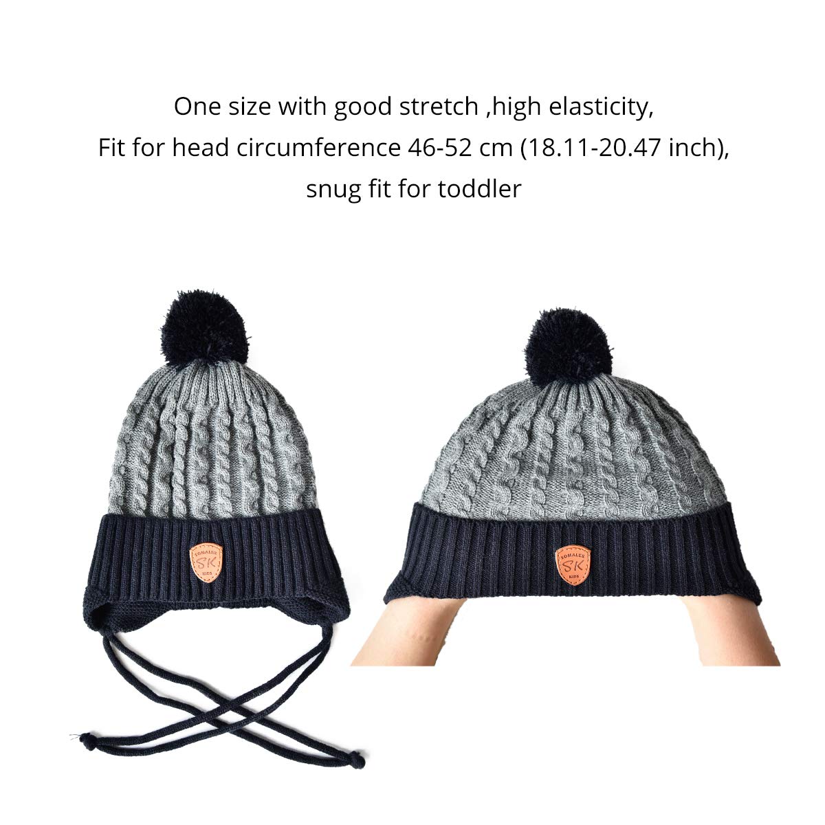 Somaler Toddler Baby Boy Winter Beanie Hat Infant Kids Warm Fleece Lined Earflap Knit Fur Pom Pom Hat Snow Cap