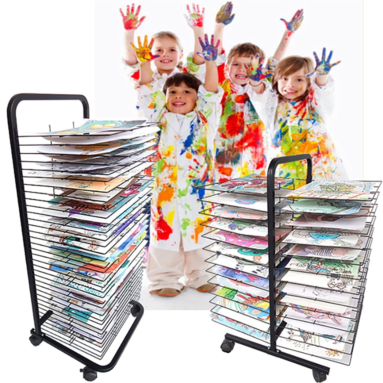 Drying Rack, 25-Shelf Mobile Drying Rack with Wire Shelves for Works of Art, Black Powder Coated Finish, Drying & Print Racks, Protect Artwork When Drying，Ideal for Schools and Art Clubs