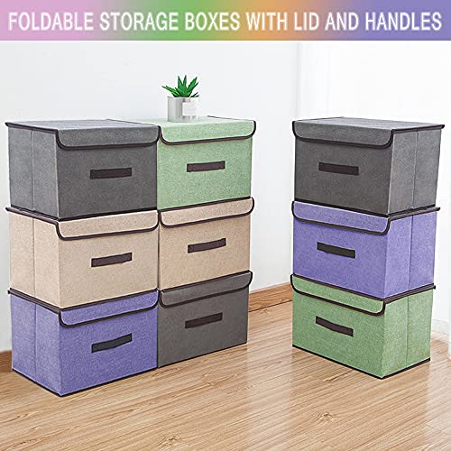 LELE LIFE Foldable Storage Box with Dustproof Lid and Handle, Foldable Storage Bin Collapsible Storage Organizer for Closet, Bedroom, Home, Beige