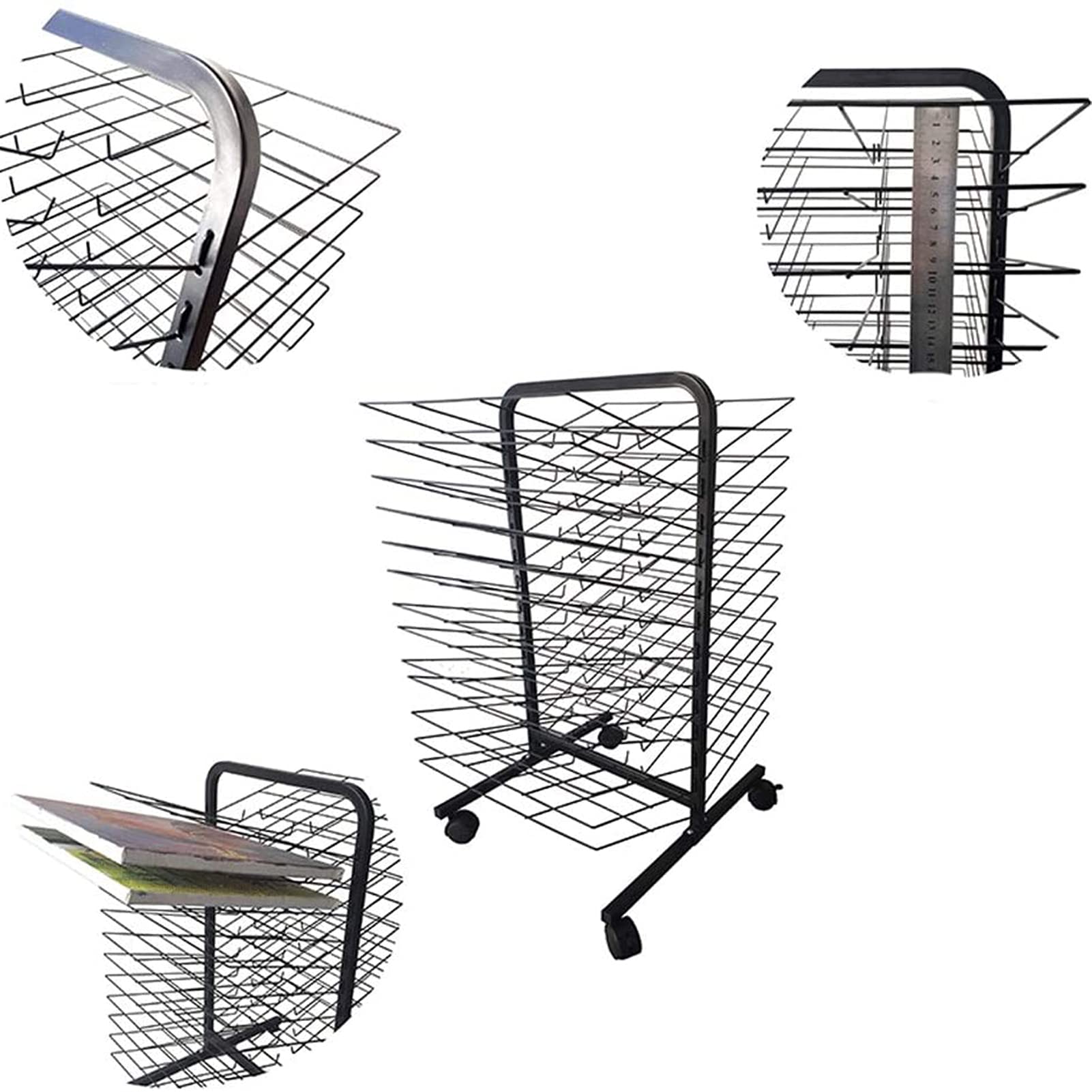 Drying Rack, 25-Shelf Mobile Drying Rack with Wire Shelves for Works of Art, Black Powder Coated Finish, Drying & Print Racks, Protect Artwork When Drying，Ideal for Schools and Art Clubs