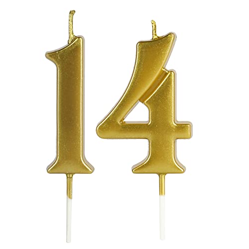 Gold 14th & 41st Number Birthday Candles for Cake Topper, Number 14 41 Glitter Premium Candle Party Anniversary Celebration Decoration for Kids Women or Men