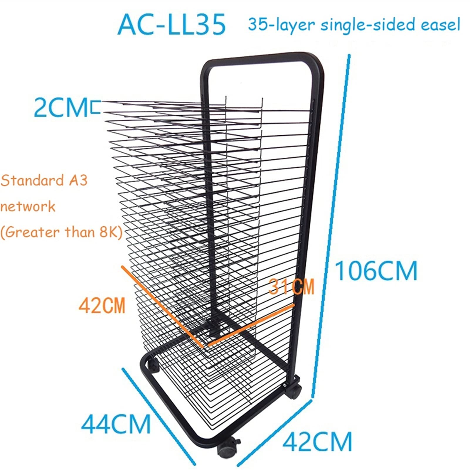 YSCMX Drying Rack, Mobile Classrooms, Art Studio, 25-Shelf Mobile Drying Rack with Wire Shelves for Works of Art, Black Powder Coated Finish,Drying & Print Racks (Color : 35-Layer)