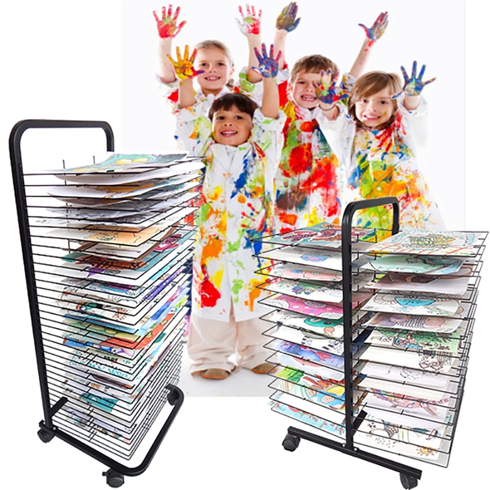 YSCMX Drying Rack, Mobile Classrooms, Art Studio, 25-Shelf Mobile Drying Rack with Wire Shelves for Works of Art, Black Powder Coated Finish,Drying & Print Racks (Color : 35-Layer)
