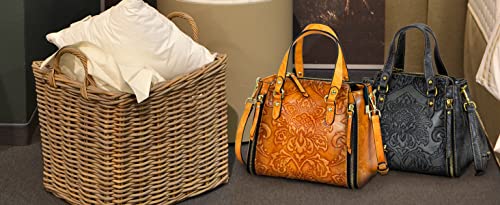 Purse and Handbags for Women Leather Shoulder Hand Bags Tote Handle Medium Satchel Vintage Embossing Rose (Black)