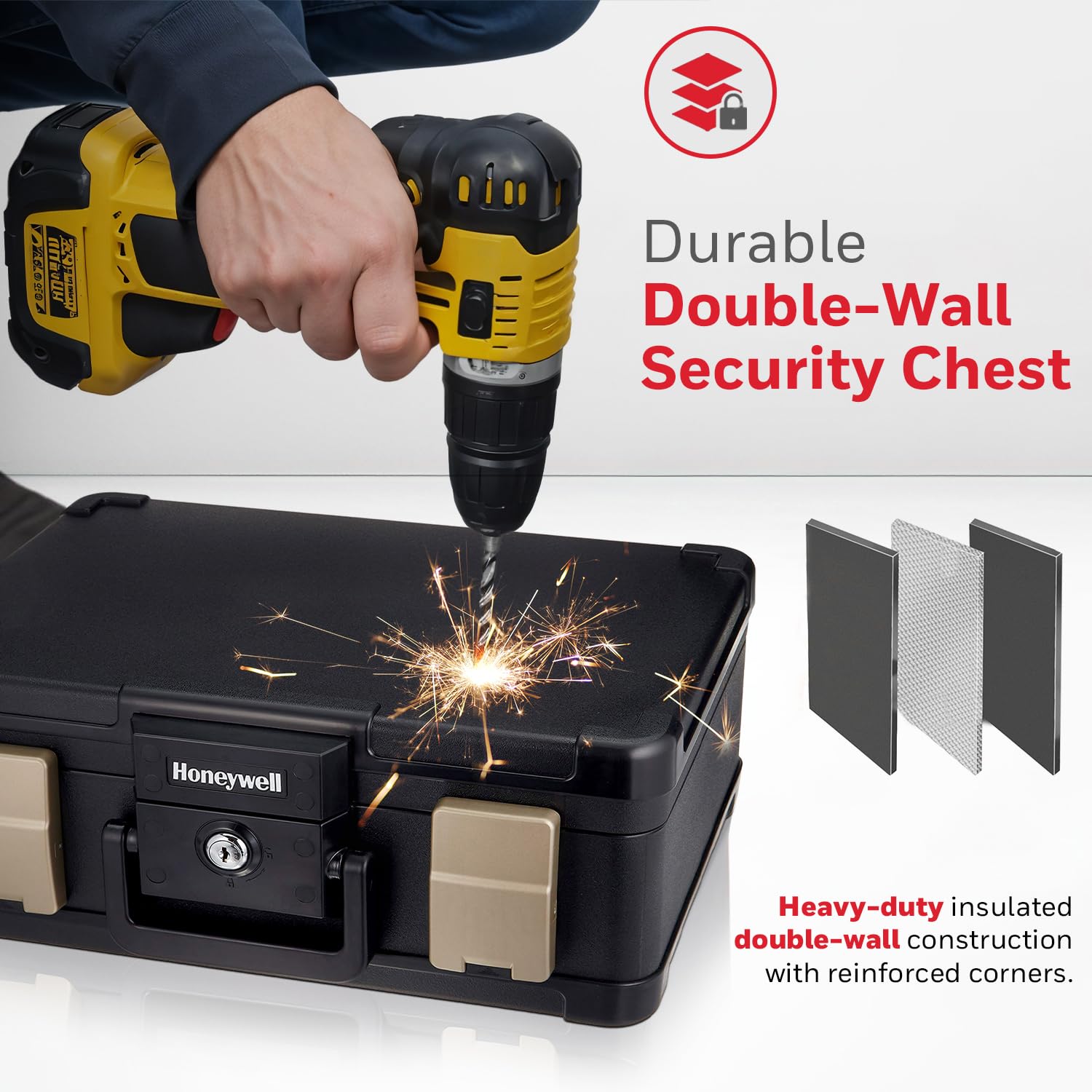 Honeywell Safes & Door Locks LHLP1103 30 Minute Fire Safe Waterproof Safe Box Chest with Carry Handle, Medium, 1103, Black, 7.3 litre
