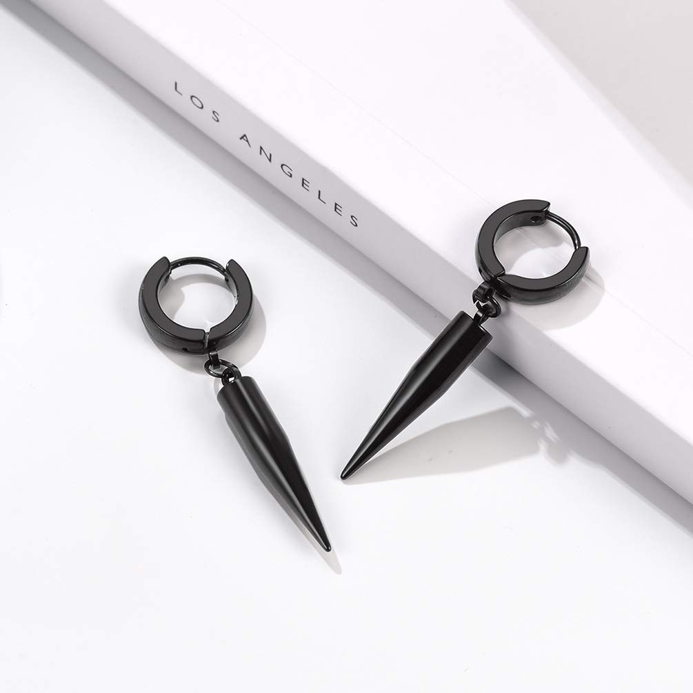 Black Earrings Cool Mens Dangling Hoop Goth Gothic Punk Steel Spike Dangle Dangly Earrings For Men Man Women