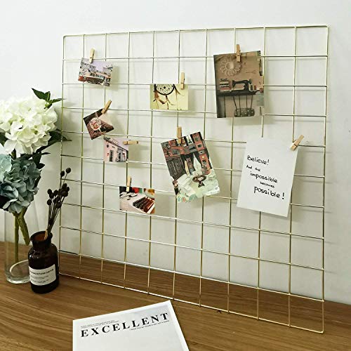Yash Metal Wire Grid Panel, Display Organizer, Postcard, Wall Artwork Display for Home Office Living Room Dorm Room, Kitchen Storage Grid Wall, 23.6" X 23.6", Pack of 2 Pcs, Gold
