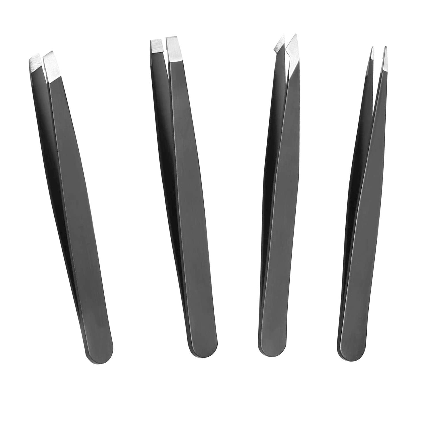 Eyebrow Tweezers Set,4Pcs Stainless Steel Slanted and Pointed Tweezer Set, Facial Hair Tweezers
