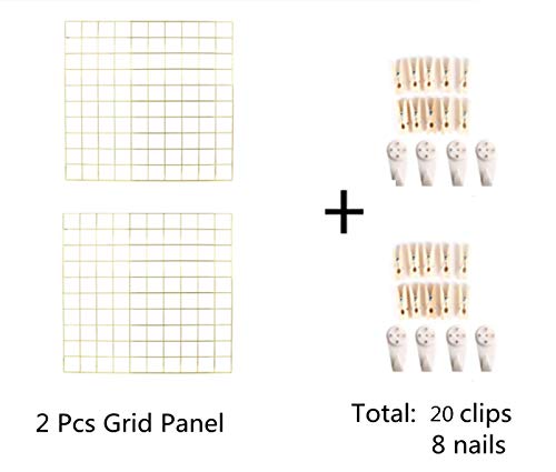 Yash Metal Wire Grid Panel, Display Organizer, Postcard, Wall Artwork Display for Home Office Living Room Dorm Room, Kitchen Storage Grid Wall, 23.6" X 23.6", Pack of 2 Pcs, Gold