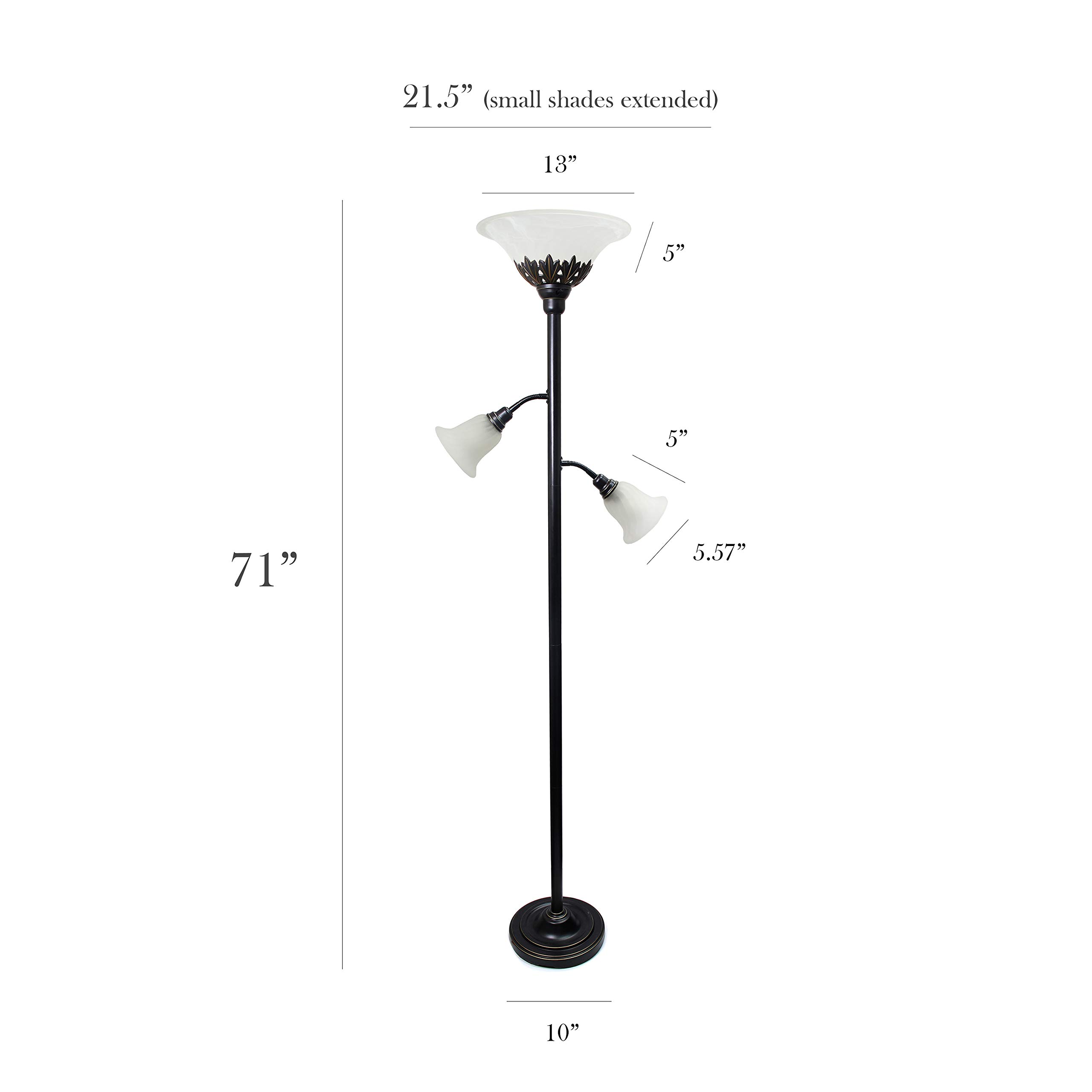 Elegant Designs LF2002-RBW 3 Light Scalloped Glass Floor Lamp, Restoration Bronze/White