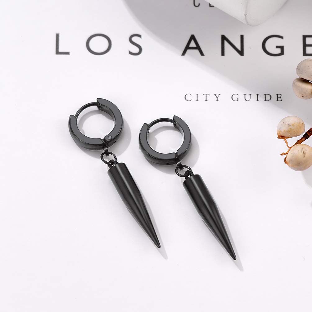 Black Earrings Cool Mens Dangling Hoop Goth Gothic Punk Steel Spike Dangle Dangly Earrings For Men Man Women