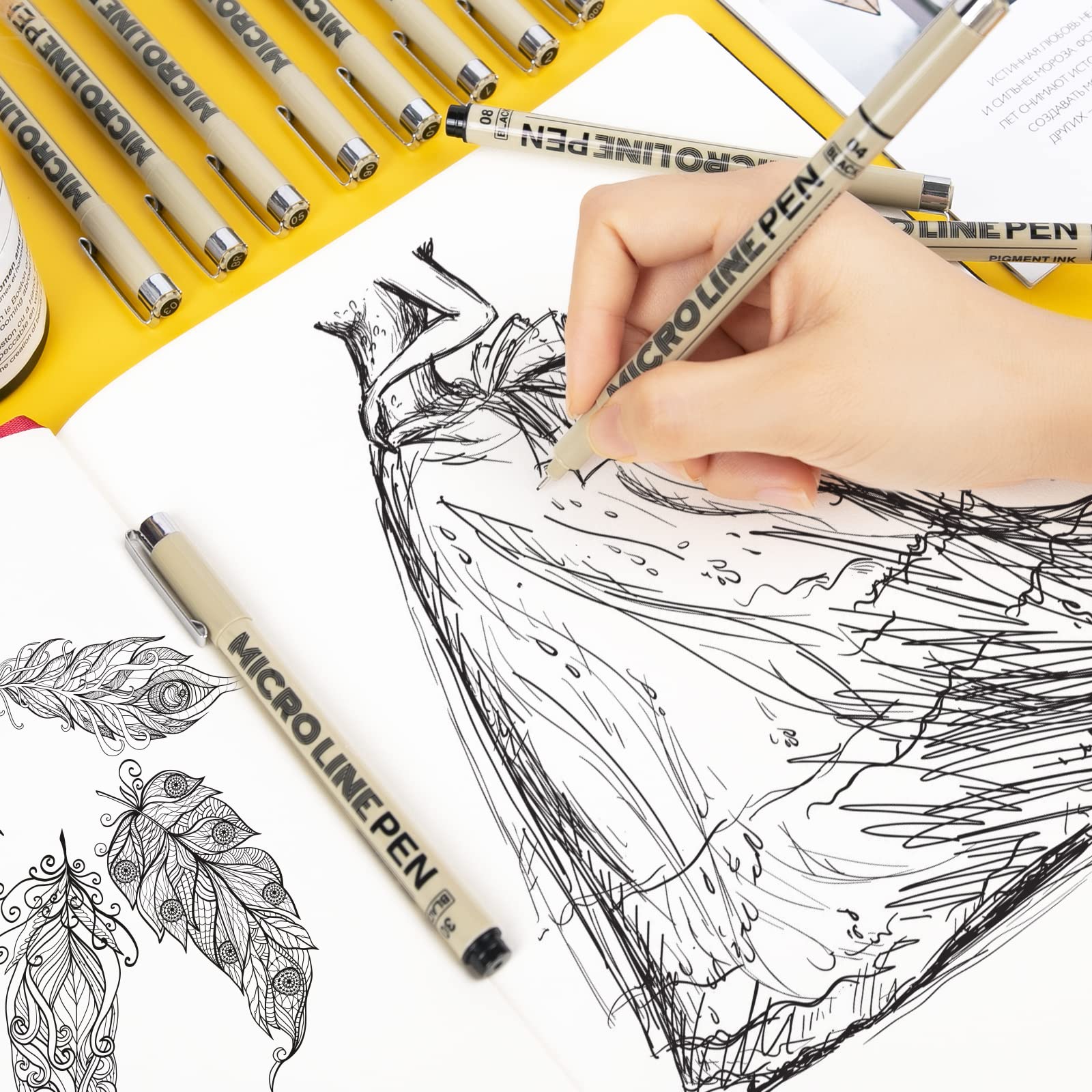 Micro-Pen Fineliner Ink Pens, 12 Pack Black Micro Fine Point Drawing Pens Waterproof Archival Ink Multiliner Pens for Artist Illustration, Sketching, Technical Drawing, Anime, Manga, Scrapbooking