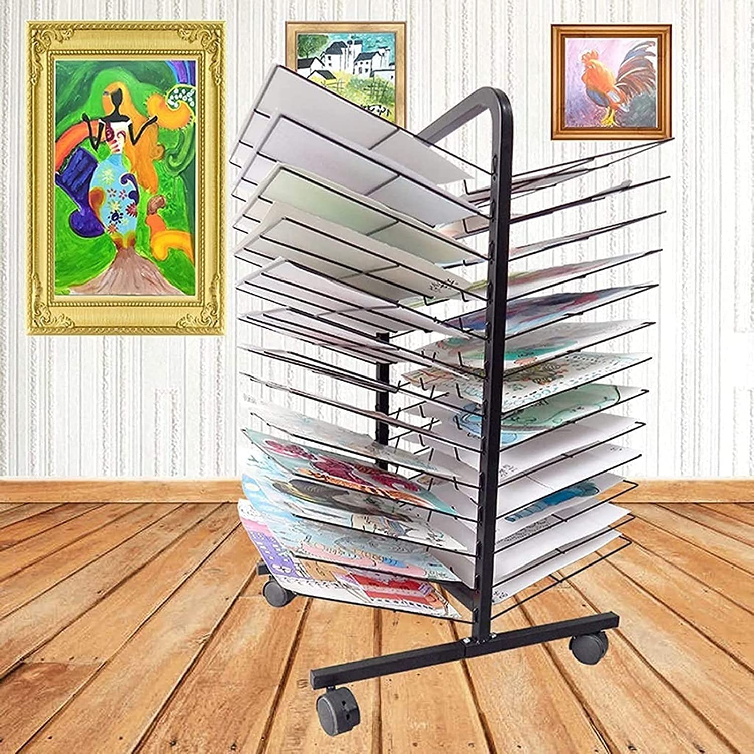 Art Drying Rack, 26-Tier Mobile Art Drying Rack with Wire Rack for Artwork, Drying and Printing Rack, Ideal for Schools and Art Clubs