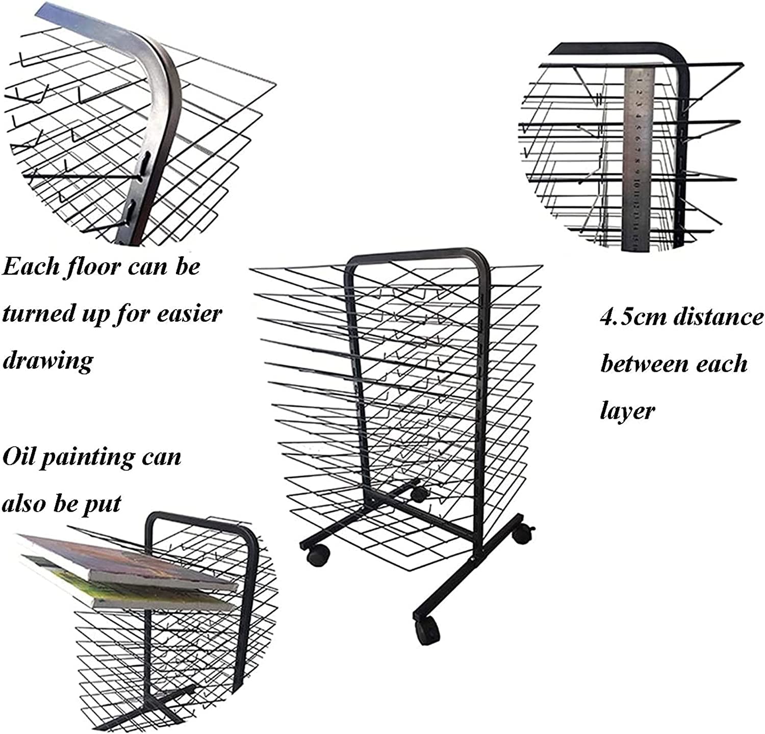 Art Drying Rack, 26-Tier Mobile Art Drying Rack with Wire Rack for Artwork, Drying and Printing Rack, Ideal for Schools and Art Clubs
