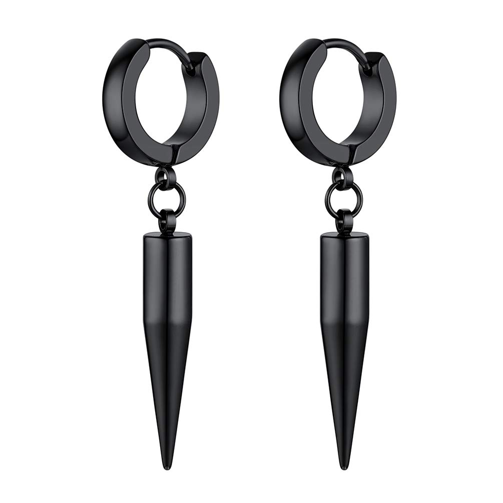 Black Earrings Cool Mens Dangling Hoop Goth Gothic Punk Steel Spike Dangle Dangly Earrings For Men Man Women