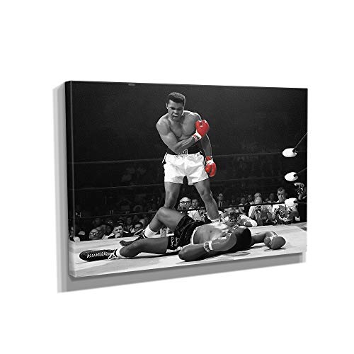 Sonny Liston vs Muhammad Ali Canvas Wall Art Print Knockout Black and White and Red Wall Art Home Decor (24in x 36in Gallery Wrapped)